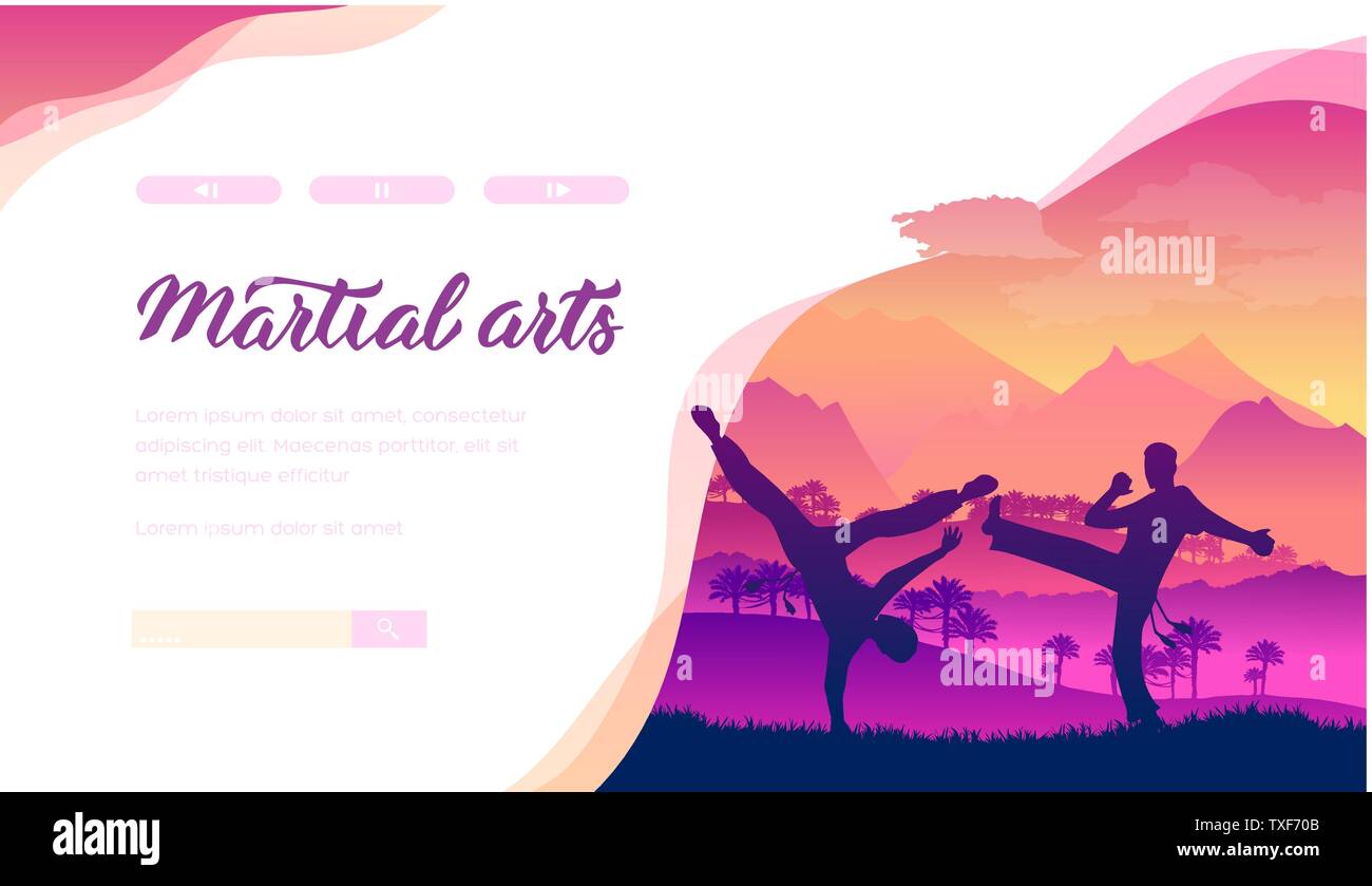 Martial arts vector landing page template. Aikido, judo web banner ...
