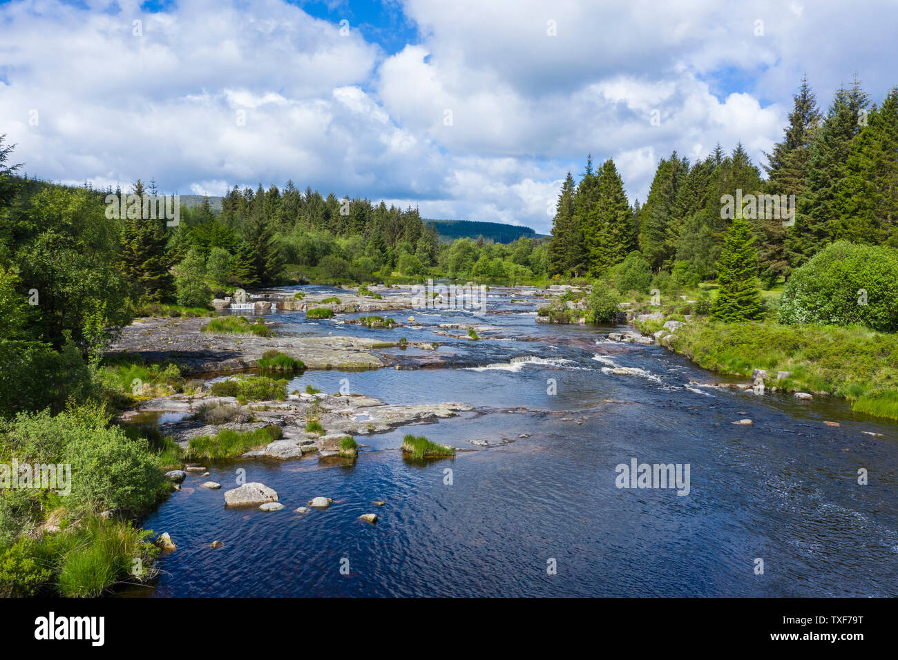 Aerial view of The Otter Pool, Black Water of Dee, river Dee, Galloway ...