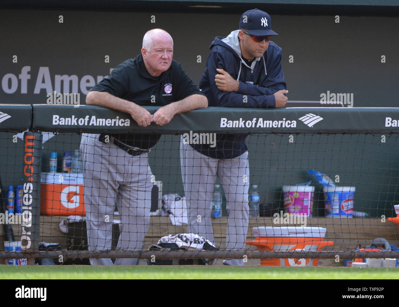 New York Yankees Derek Jeter is seen in the dugout as the Yankees play ...