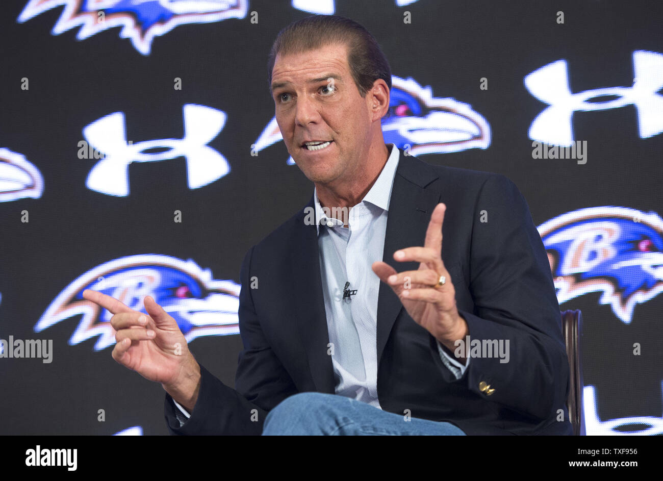 Baltimore Ravens owner Steve Bisciotti speaks to the press about the ...