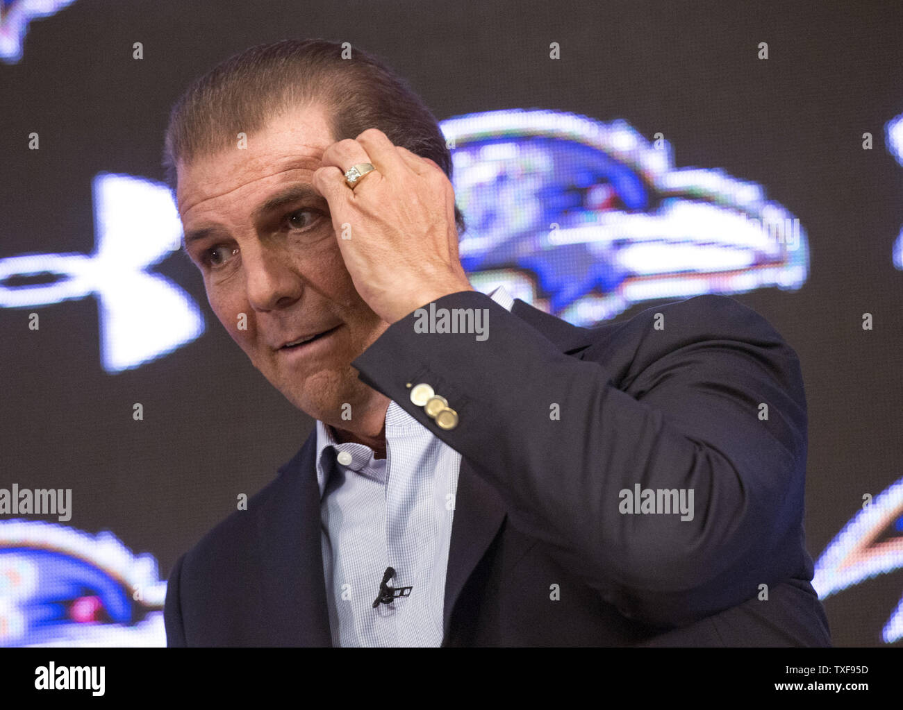 Baltimore Ravens owner Steve Bisciotti speaks to the press about the ...