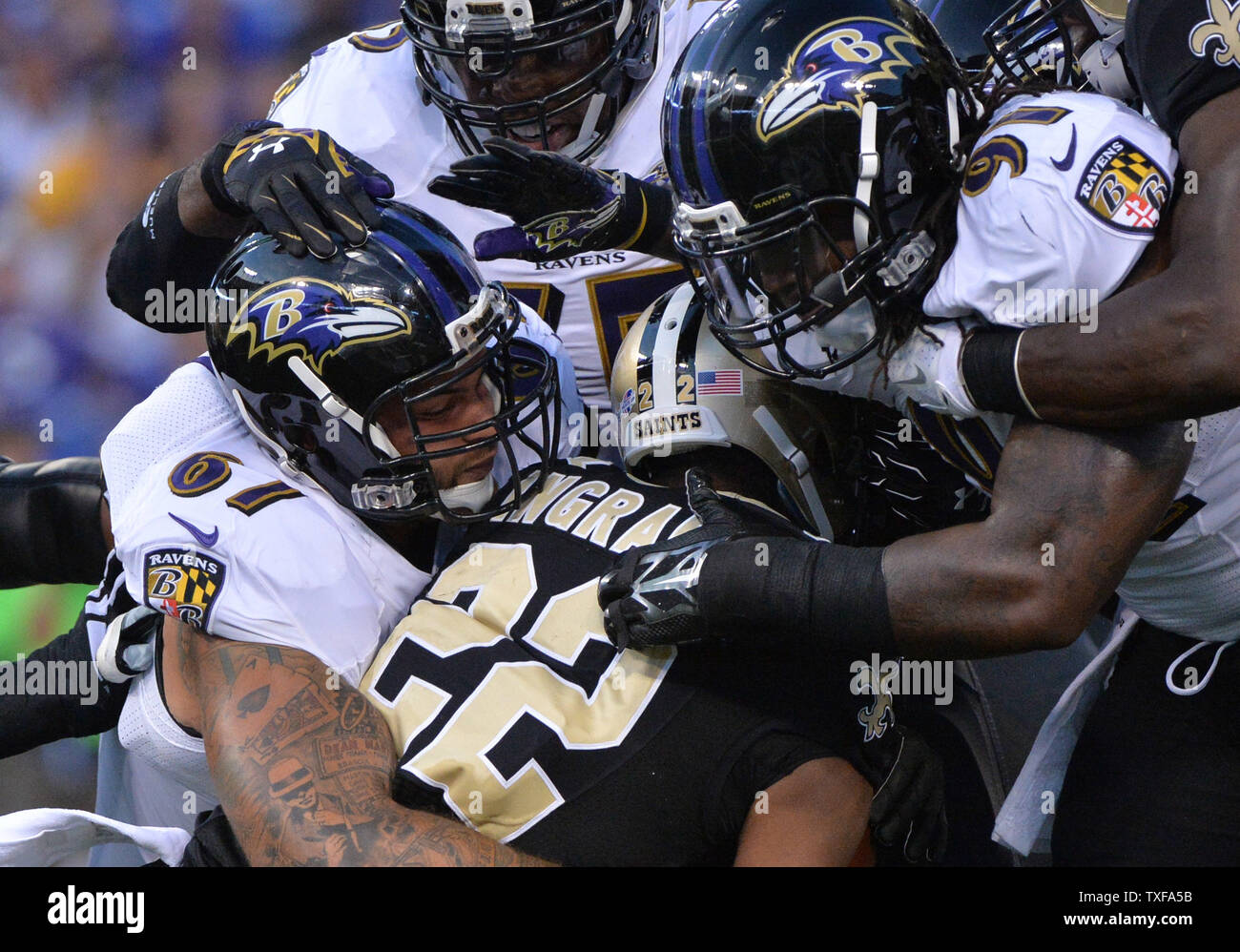 New Orleans Saints Mark Ingram runs against the Baltimore Ravens at M&T ...