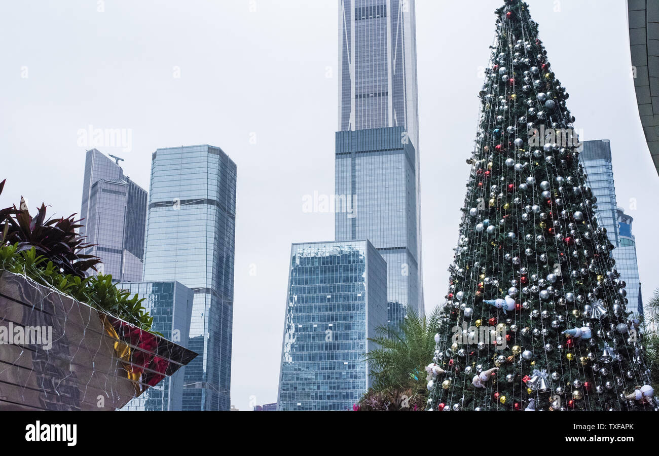 City architecture with Christmas tree Stock Photo - Alamy