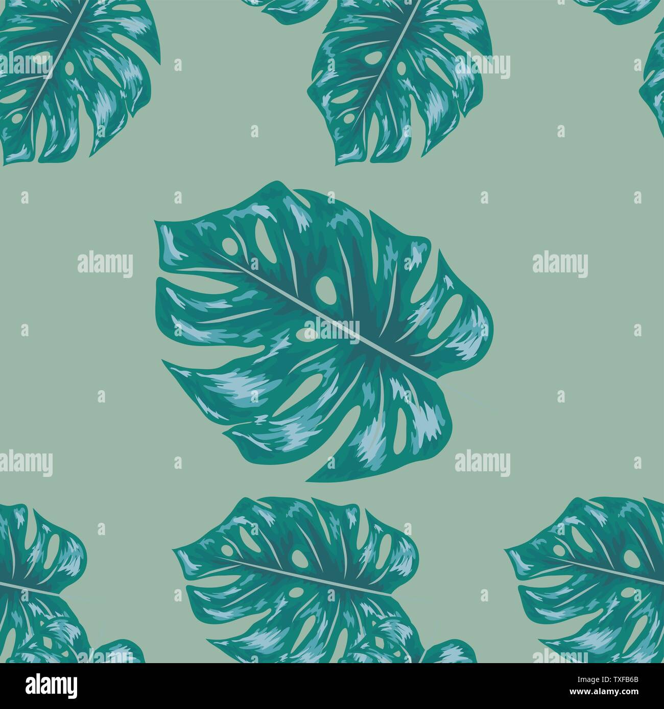 Tropical leaf design featuring blue Monstera plant leaves. Seamless ...