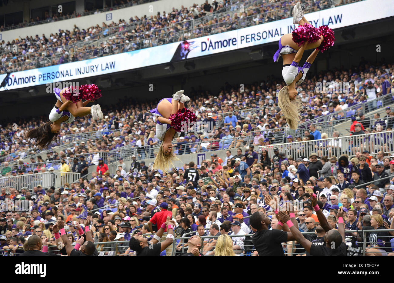 Baltimore Ravens cheerleaders perform during the first half of an NFL ...
