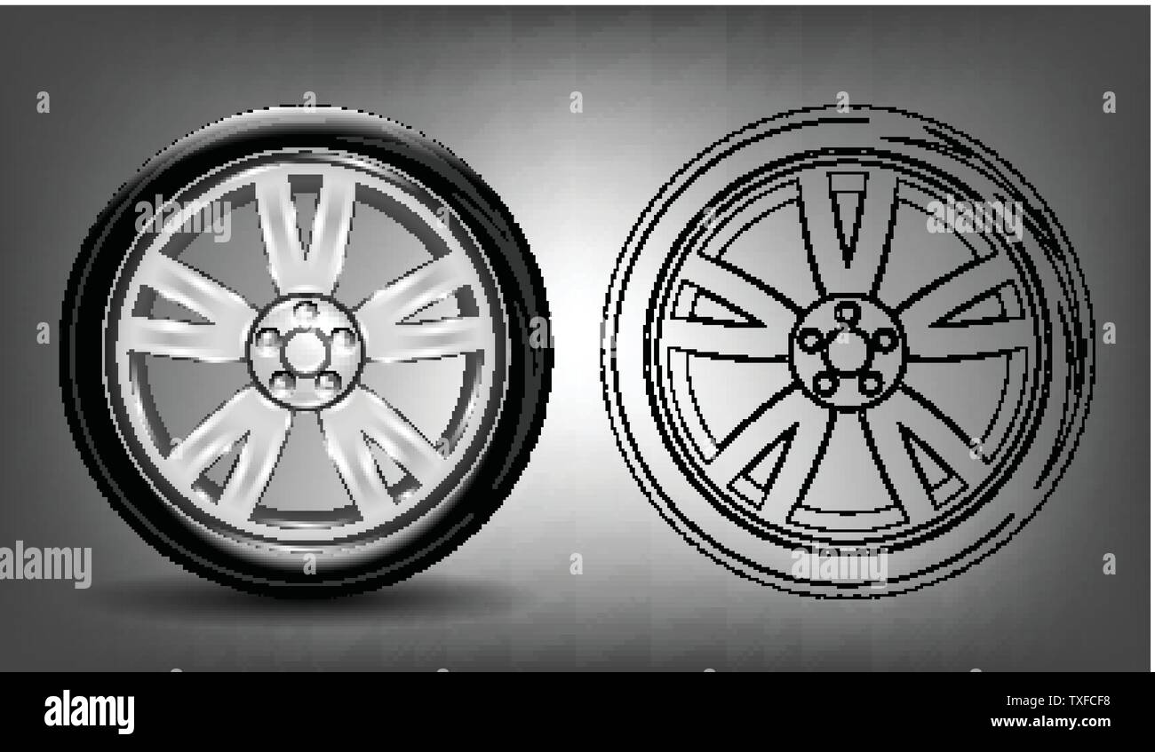 Detailed illustration of car wheel with a tire Stock Photo - Alamy