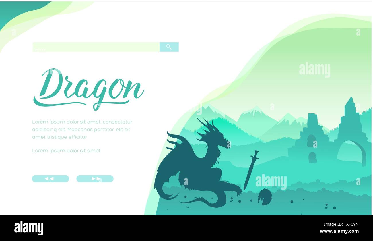 Dragon vector landing page template. Medieval legends and myths ...