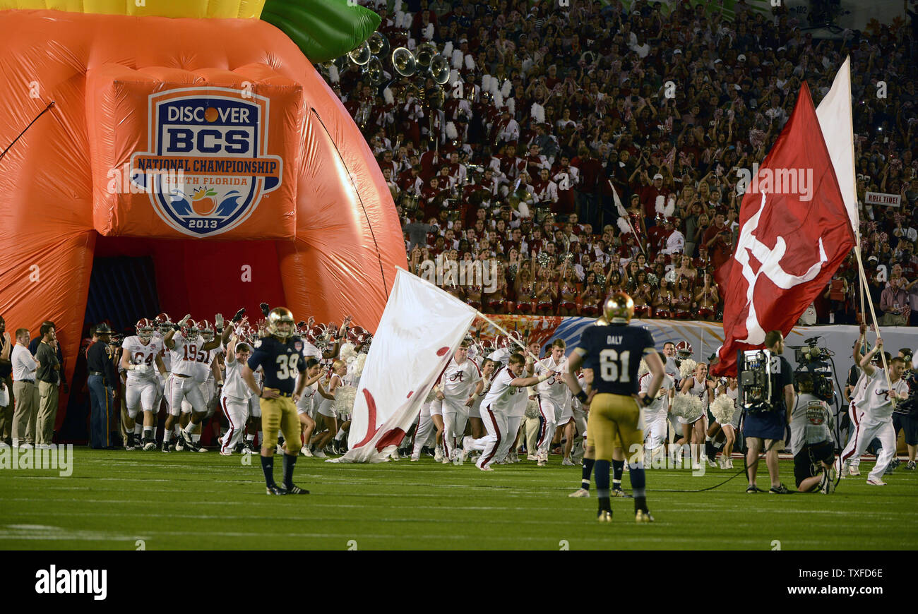 The Alabama Crimson Tide takes the field for the start of the 2013 BCS ...