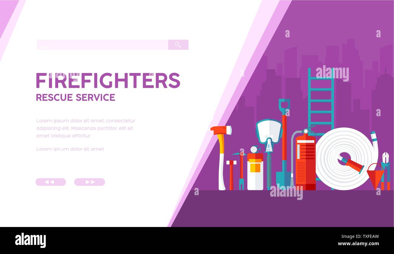 Firefighters vector landing page template. Rescue service flat web ...