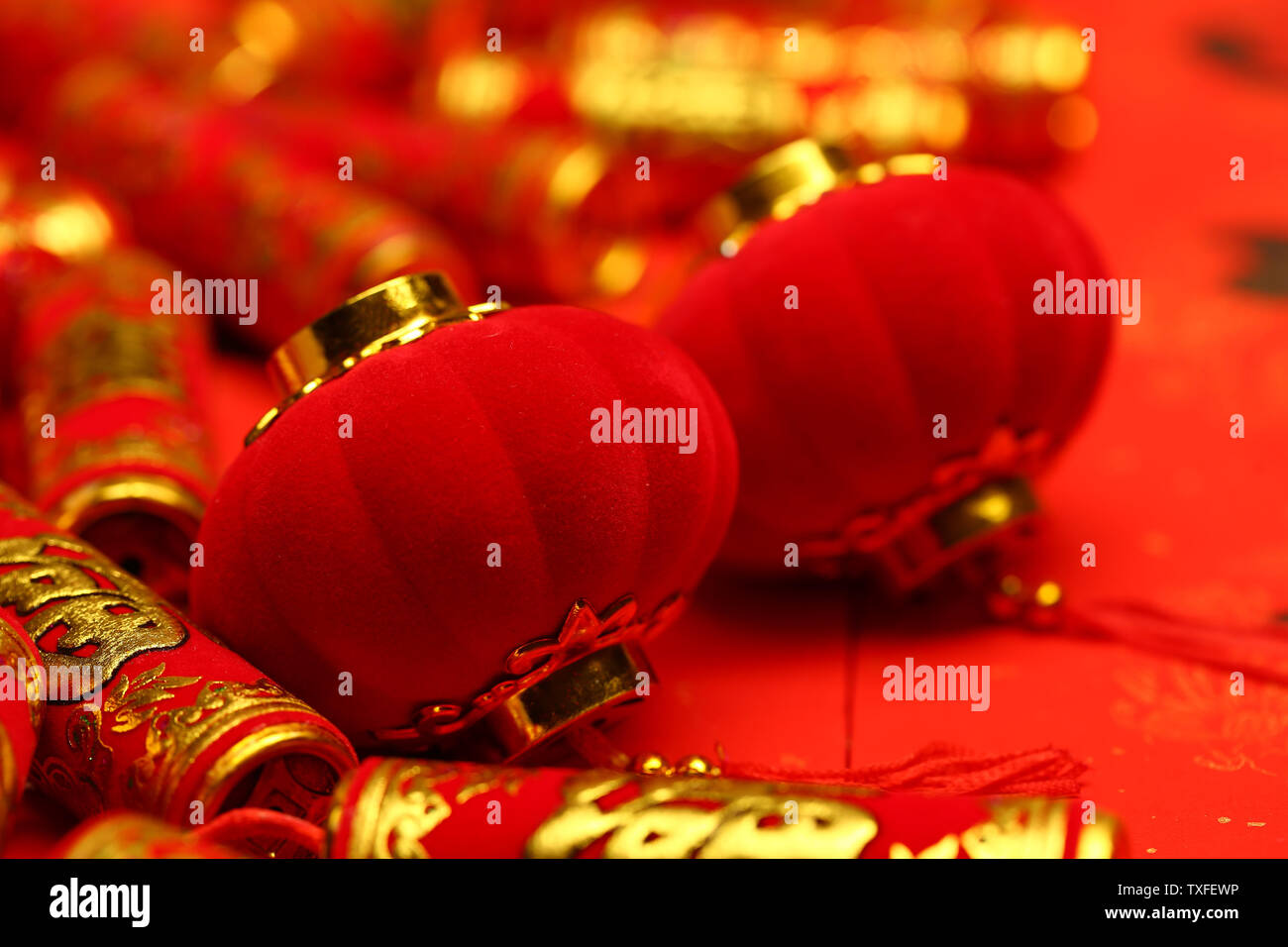 Spring Festival firecrackers red lanterns Stock Photo - Alamy