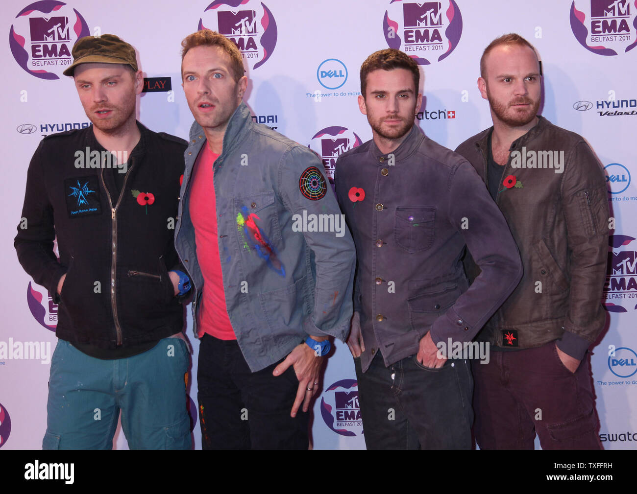 Coldplay arrives on the red carpet at the MTV Europe Music Awards in ...
