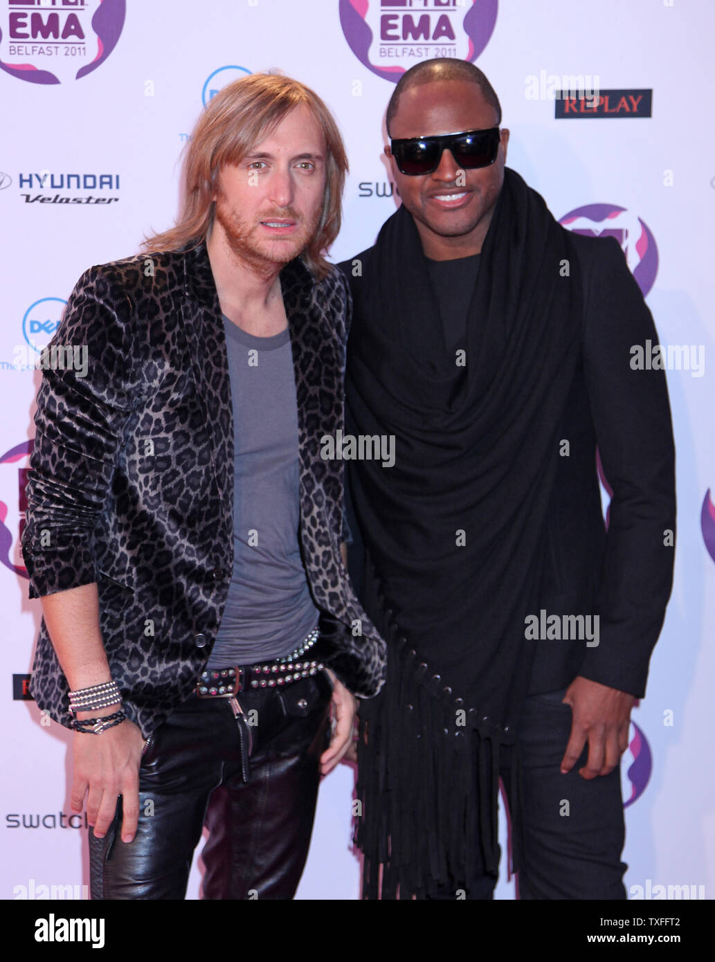 David Guetta (L) and Jason Derulo arrive on the red carpet at the MTV ...