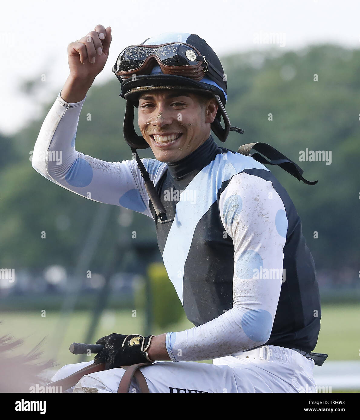 Jockey Jose Ortiz, winner of the 149th running of the Belmont Stake ...