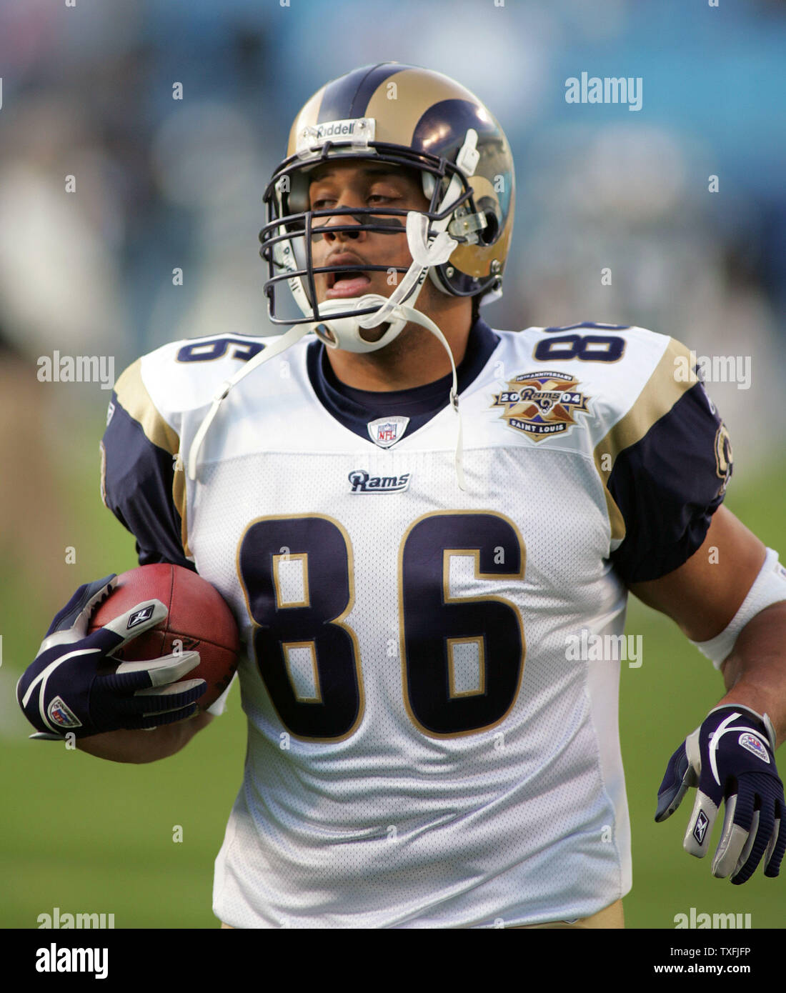 St. Louis Rams tight end, Brandon Manumaleuna (86), in pregame warmups ...