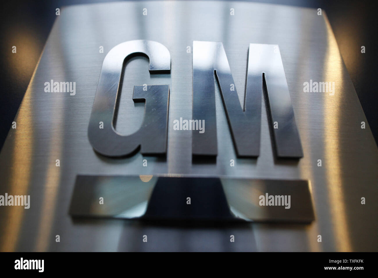 The GM logo is displayed at the General Motors global headquarters in ...