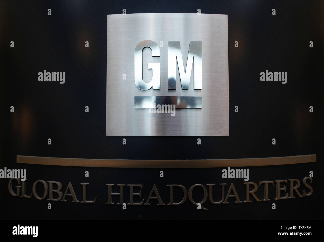 The GM logo is displayed at the General Motors global headquarters in ...