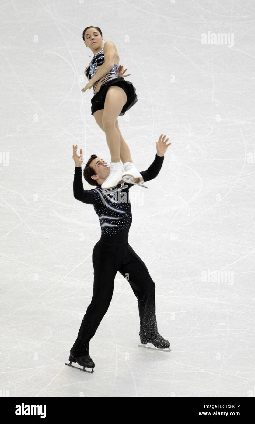 Jessica Dube (top) and Bryce Davison of Canada skate during their short ...