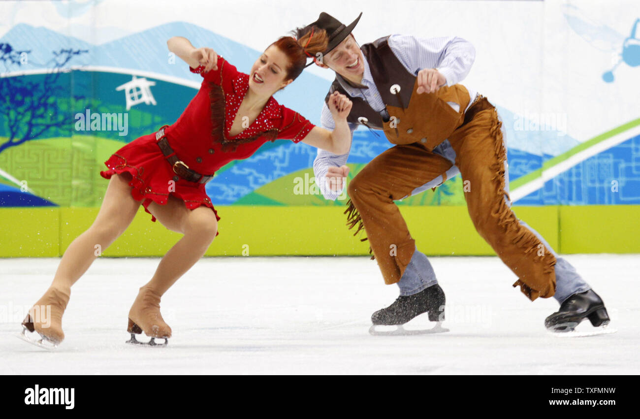 Emily Samuelson (L) and Evan Bates of the United States skate during ...