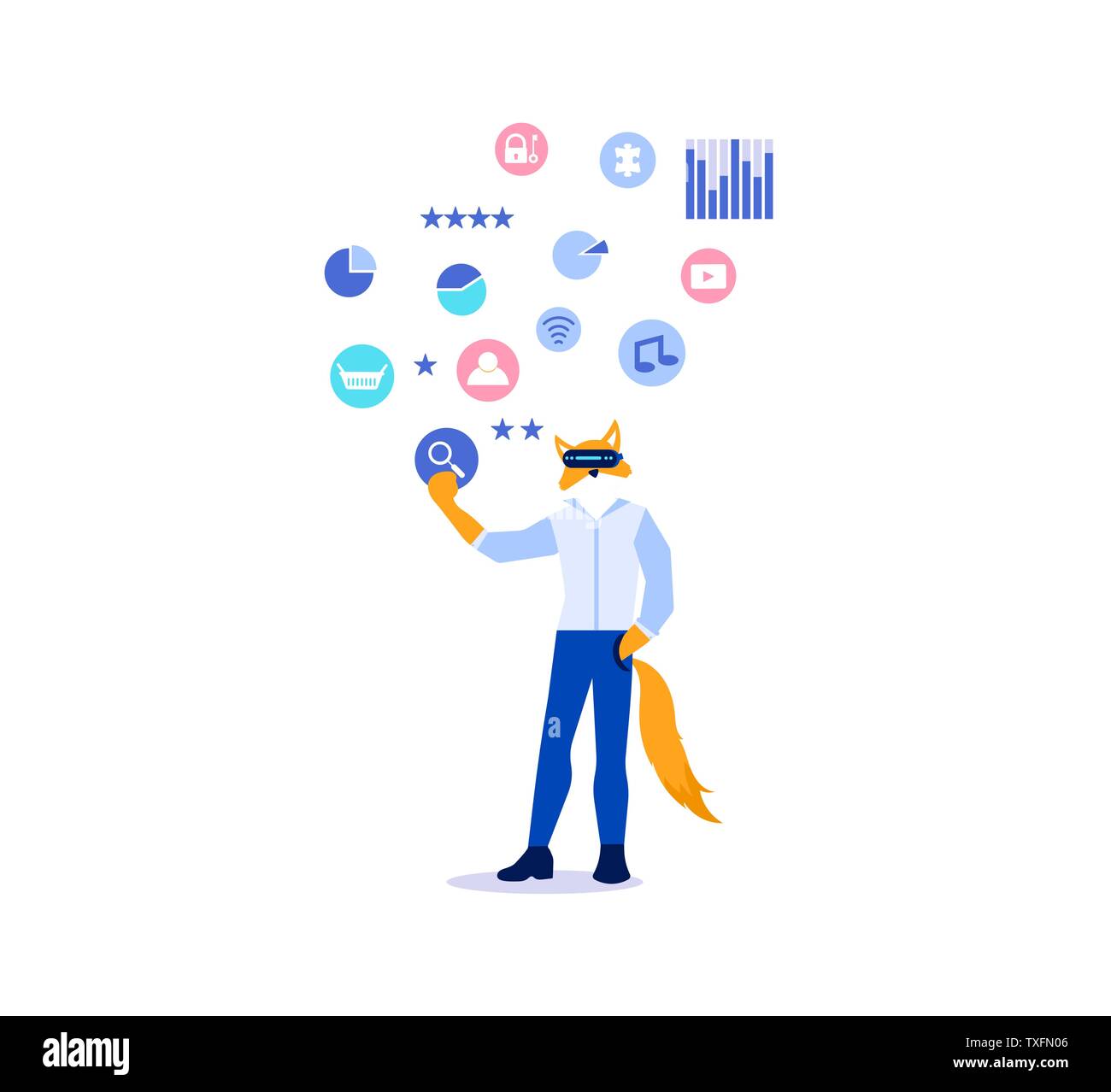 App UI, UX development vector illustration. Programmer, designer in VR ...