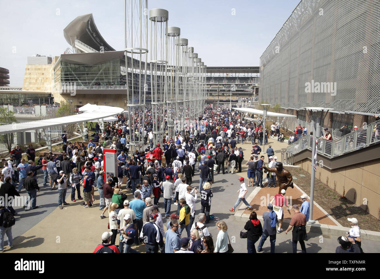 Fans gather outside of Target Field on Opening Day in Minneapolis on ...
