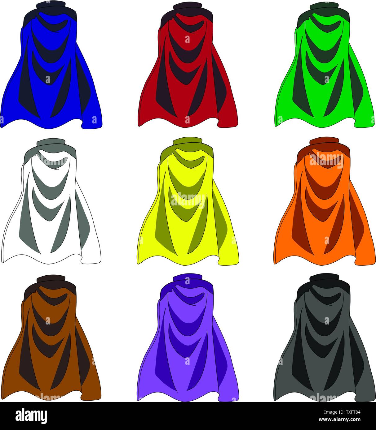Collection of Colorful Cloaks isolated on white background. Colored ...