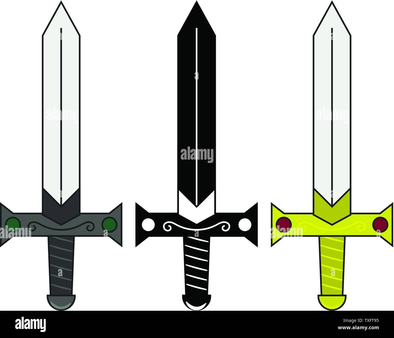 Collection of Cartoon Medieval Swords. Set of Decoration Weapon for Computer Game Design ...
