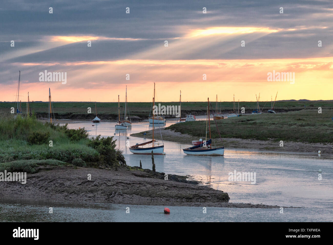Sunset at Burnham Overy Staithe, Norfolk Stock Photo - Alamy