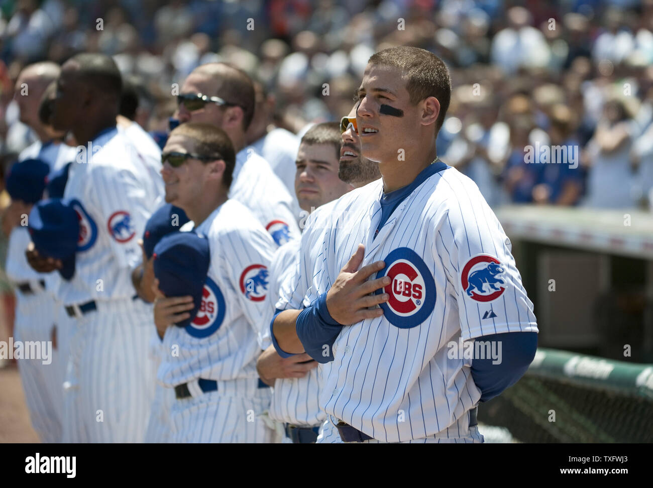 Chicago Cubs first baseman Anthony Rizzo stands on the field during the ...