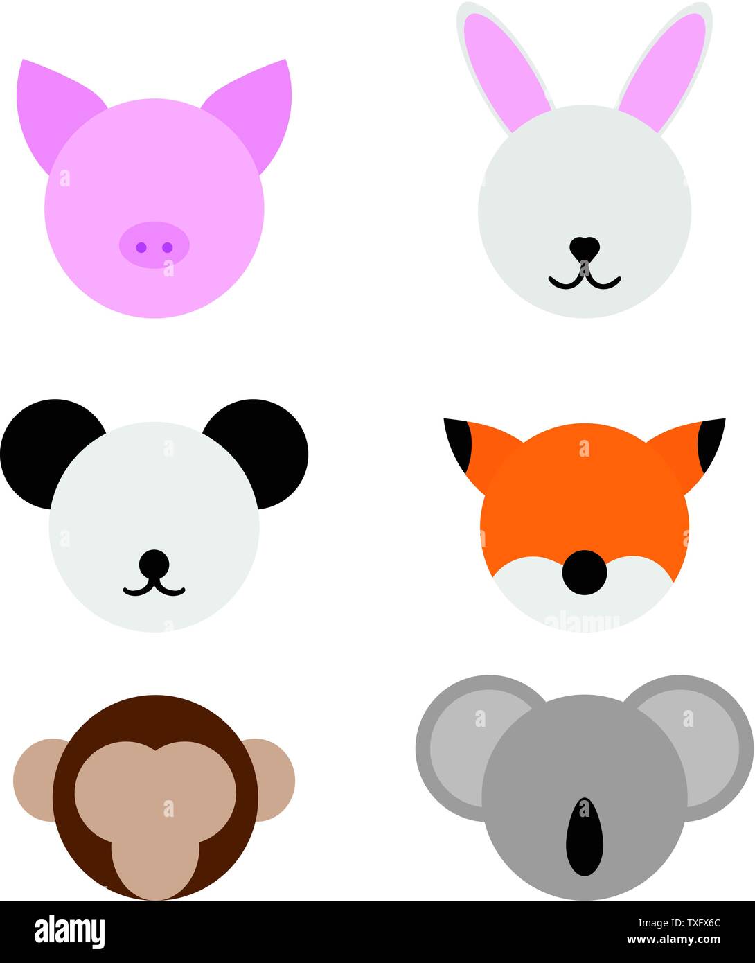 Templates of Animal Faces isolated on white background. Pig, Rabbit ...