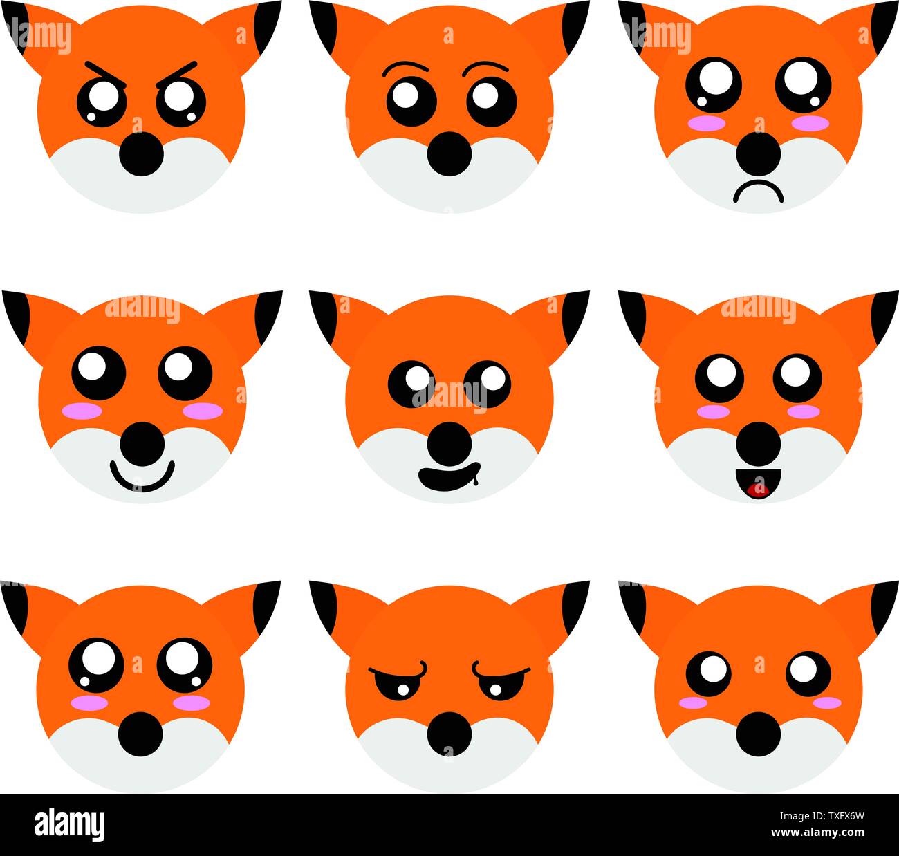 Collection of Cartoon Fox Faces isolated on white background. Different ...