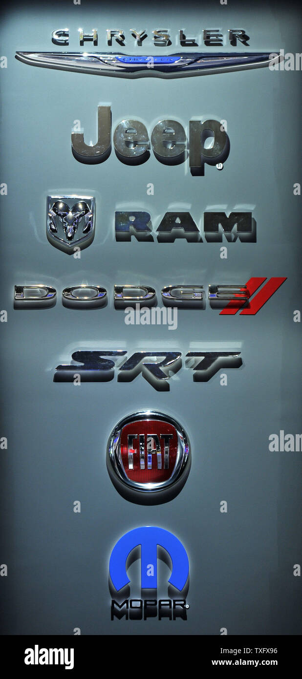 Chrysler Group brand logos are displayed at the 2013 North American ...
