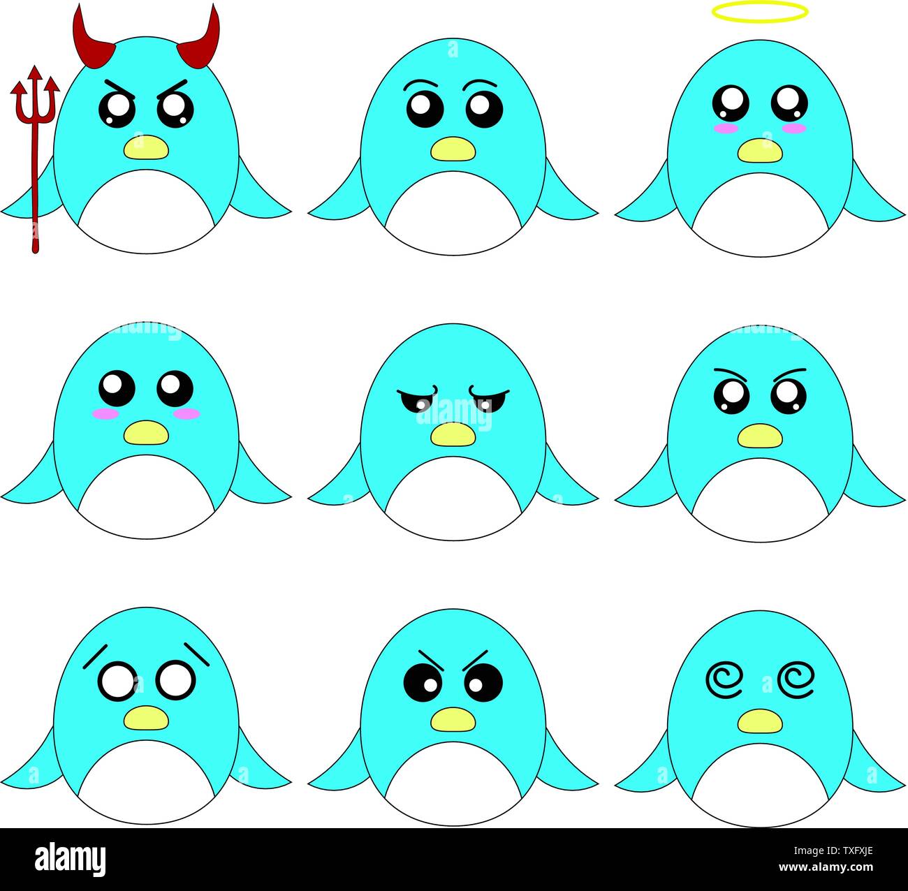 Collection of Penguin Smiley Faces isolated on white background ...