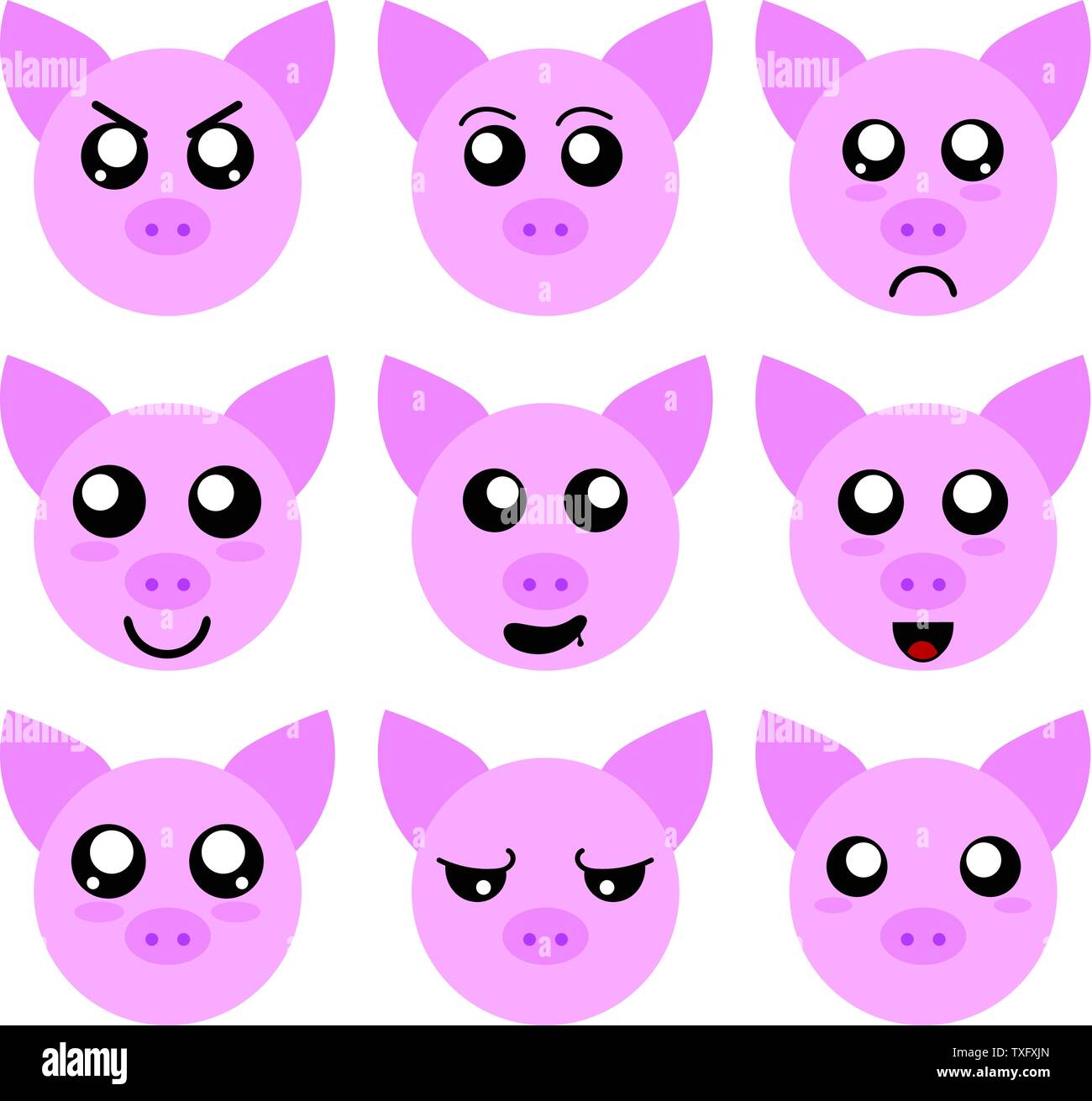 Collection of Pig Smiley Faces isolated on white background. Different ...