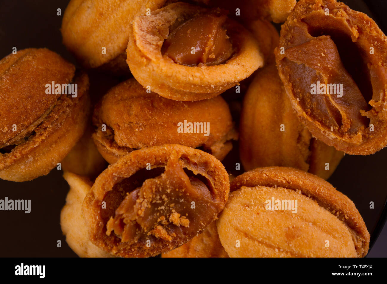 cookies with nutella in a shape of a nut Stock Photo - Alamy