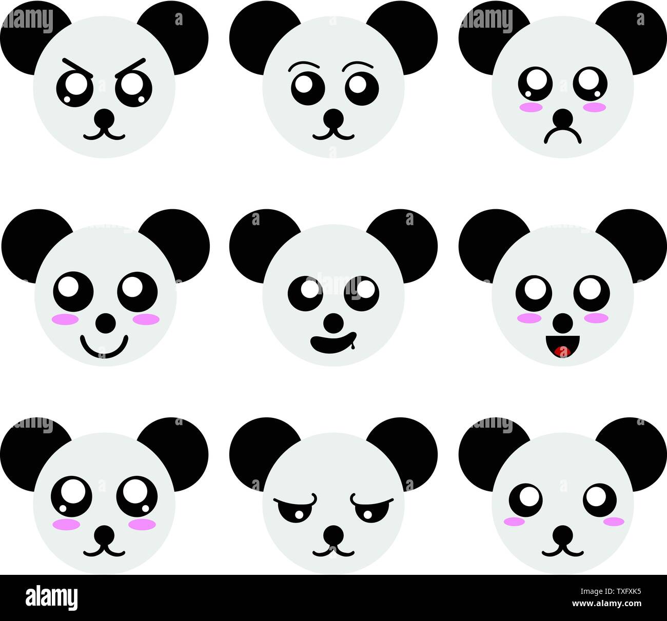 Collection of Panda Smiley Faces isolated on white background ...