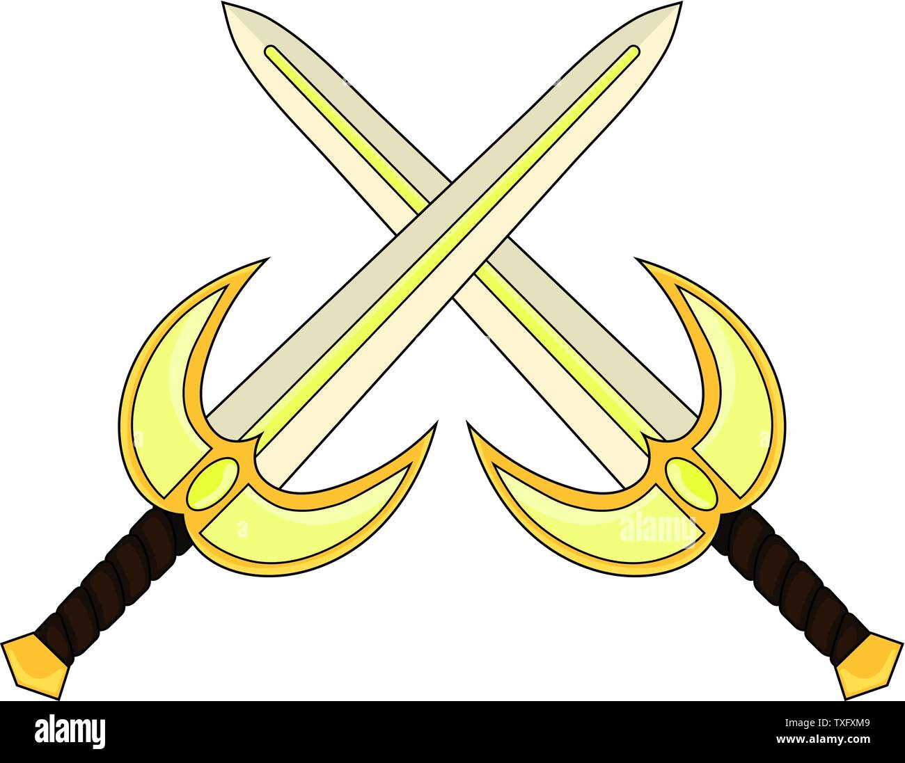 Crossed Cartoon Holy Sword isolated on white backround. Medieval Weapon ...