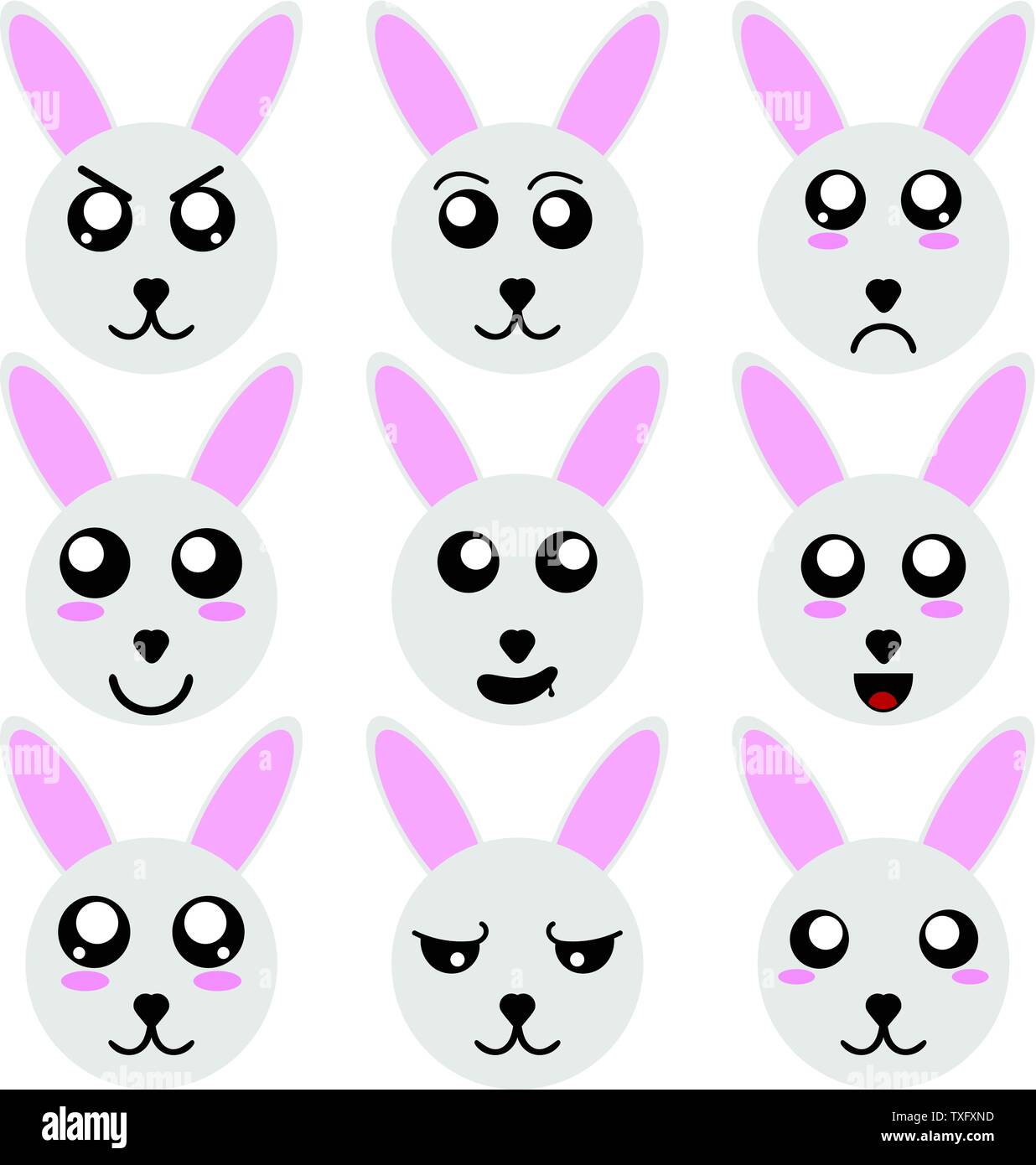 Collection of Rabbit Smiley Faces isolated on white background ...