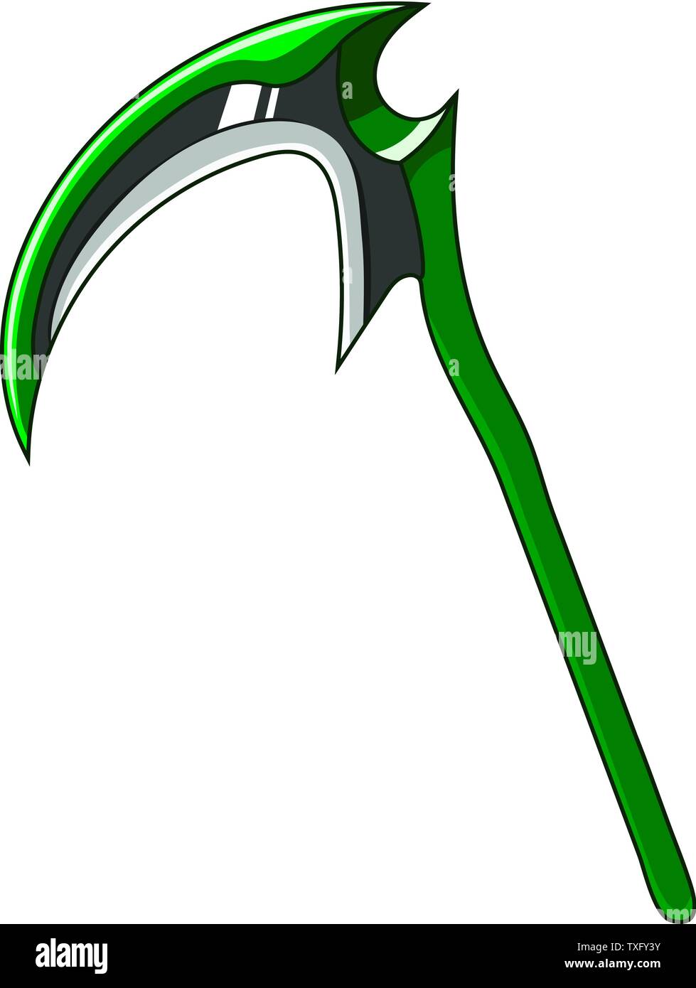 Cartoon Green Weapon Scythe isolated on white background. Game Design ...