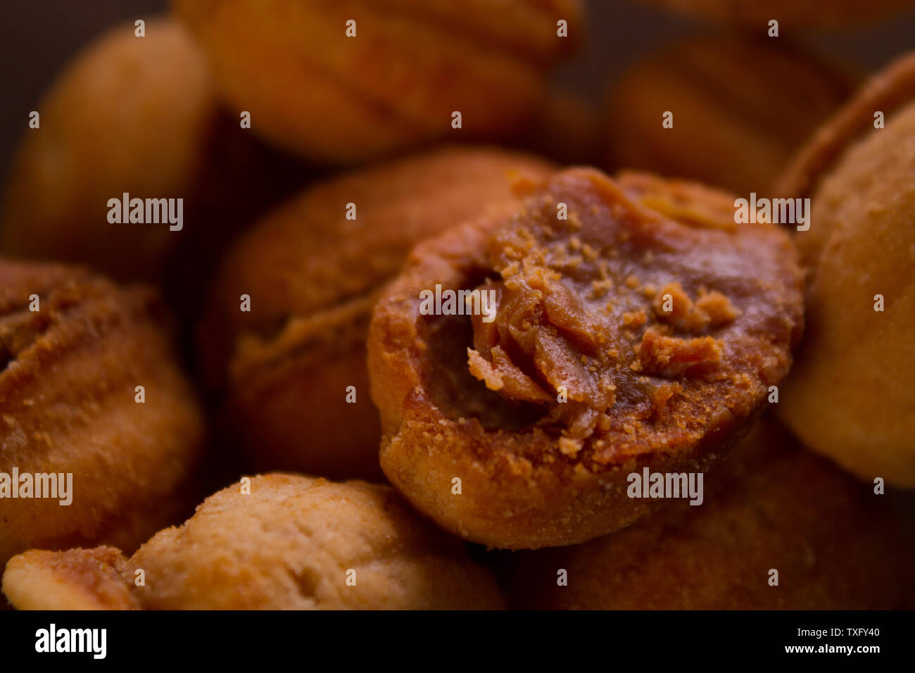 cookies with nutella in a shape of a nut Stock Photo - Alamy