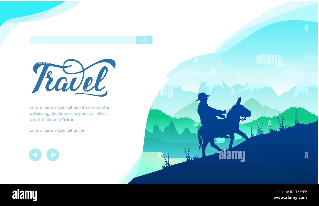 Donkey riding vector landing page template. Travel agency flat web ...