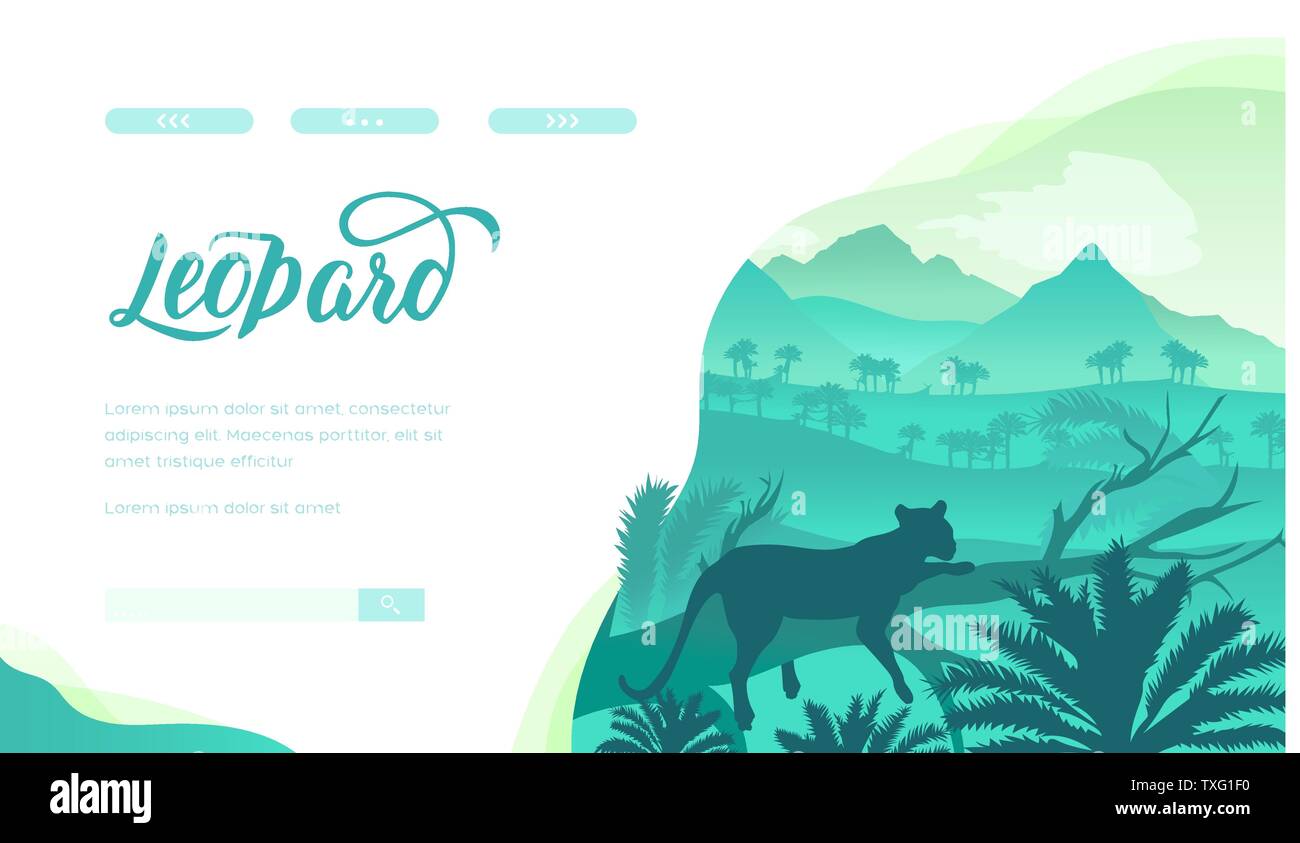 Leopard vector landing page template. Jungle, rainforest wild animal ...