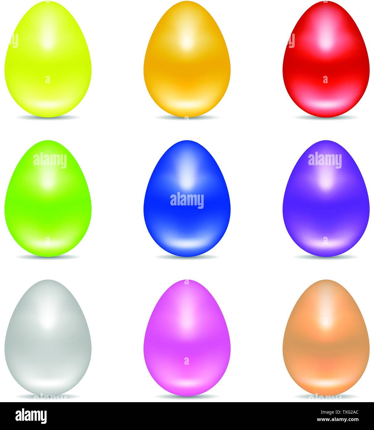 Set of Colorful Realistic Easter Eggs isolated on white background. Glossy Shiny Eggs. Vector ...