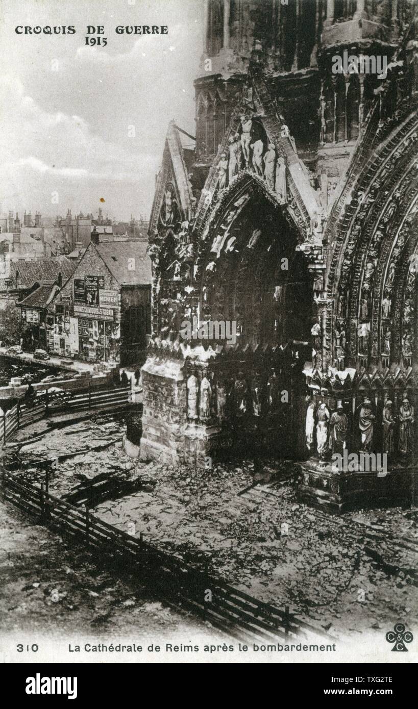 Postcard representing the ruins of the Reims cathedral (Our Lady of ...