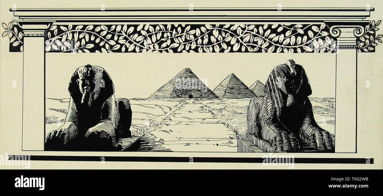 Henri Tattegrain Sphinx and pyramids Interwar period Original pen and ...
