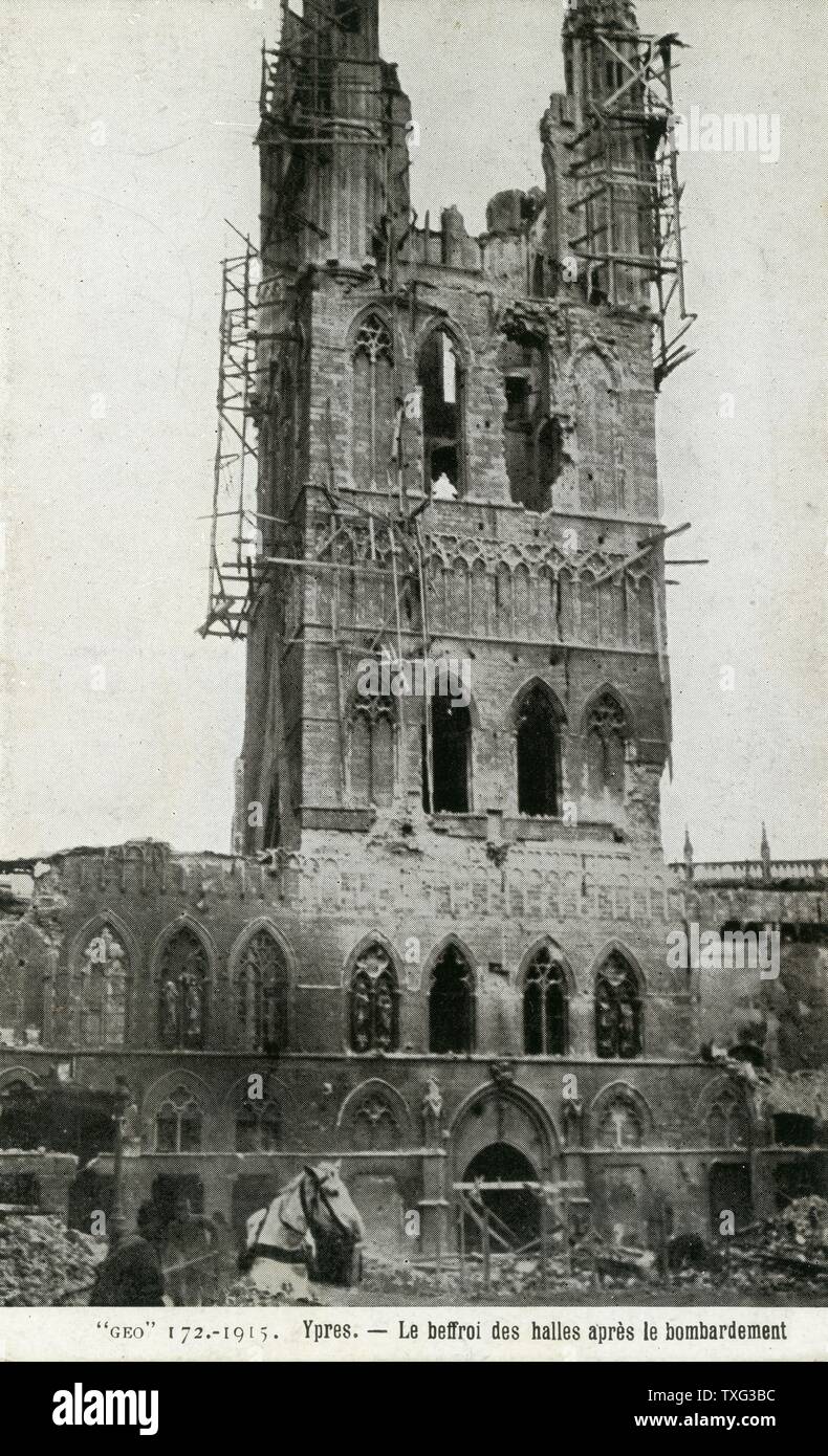 Postcard representing the ruins of the town of Ypres in Belgium after ...