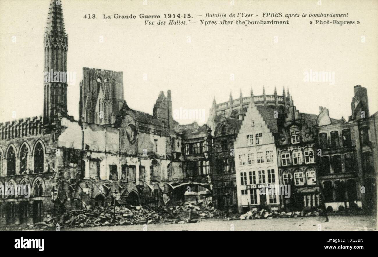 Postcard representing the ruins of the town of Ypres in Belgium after ...