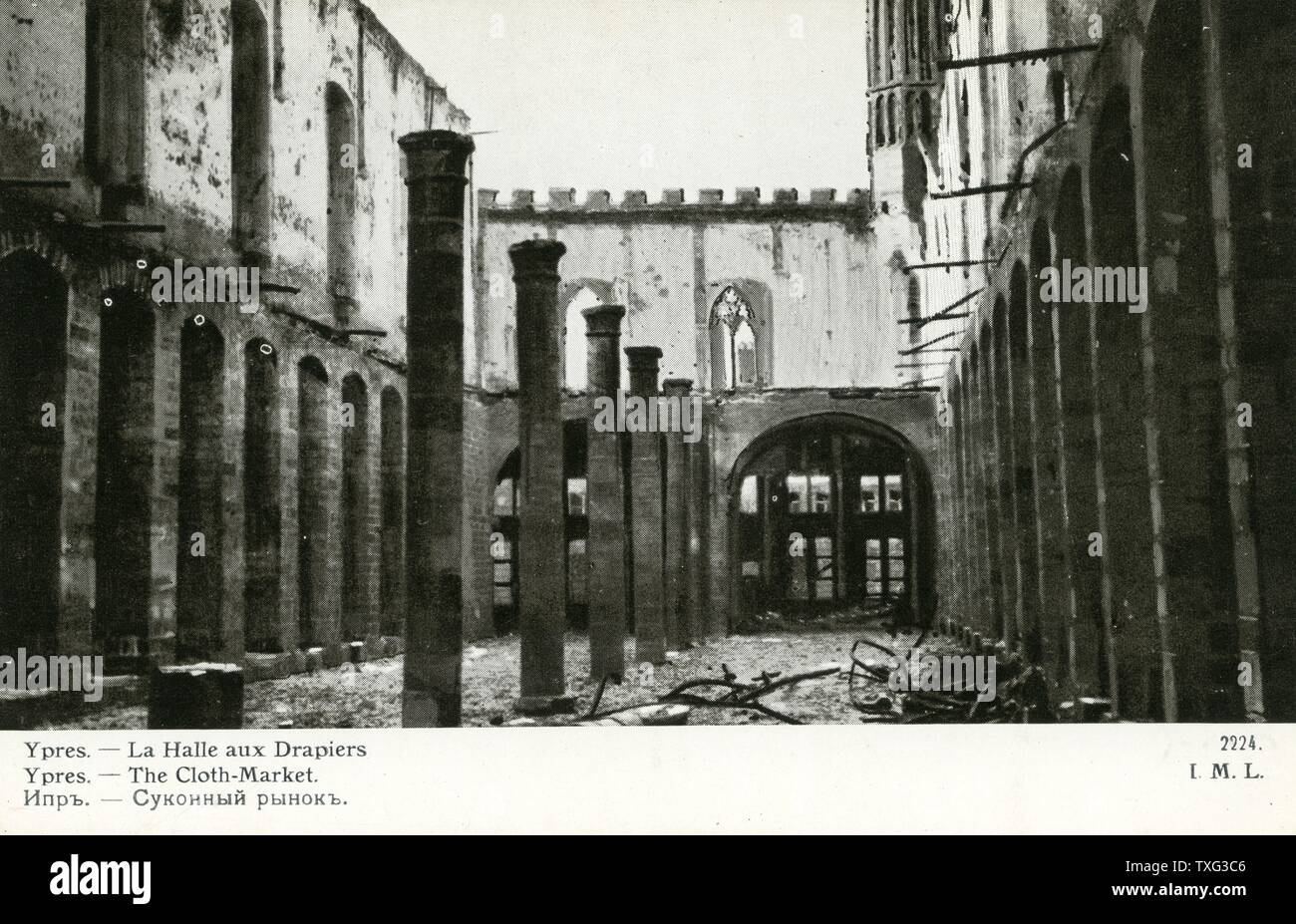 Postcard representing the ruins of the town of Ypres in Belgium after ...