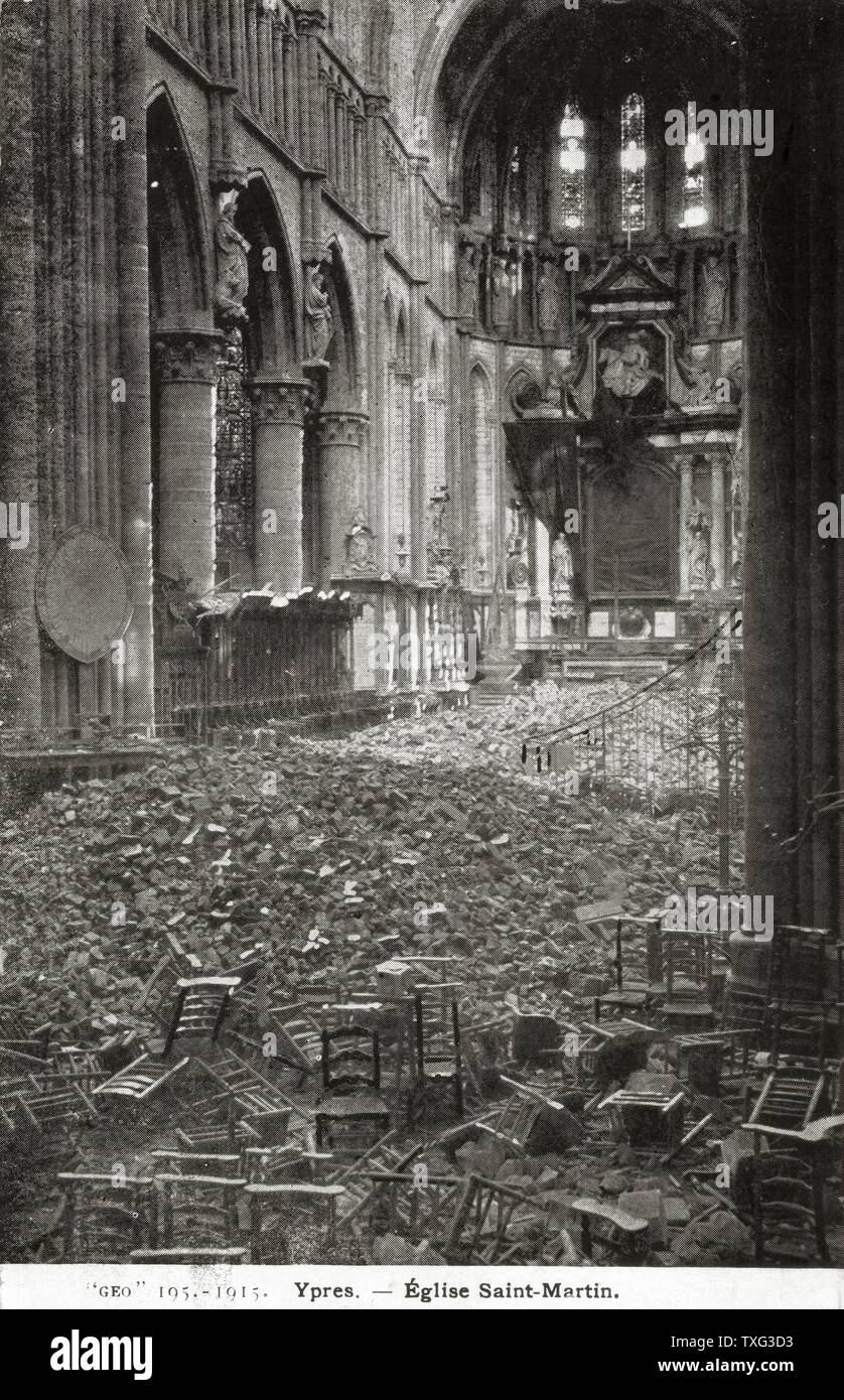 Postcard representing the ruins of the town of Ypres in Belgium after ...