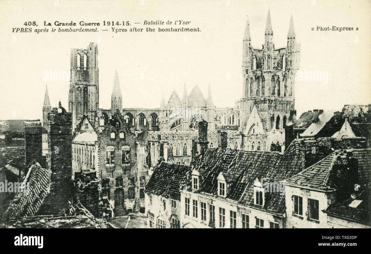 Postcard representing the ruins of the town of Ypres in Belgium after ...