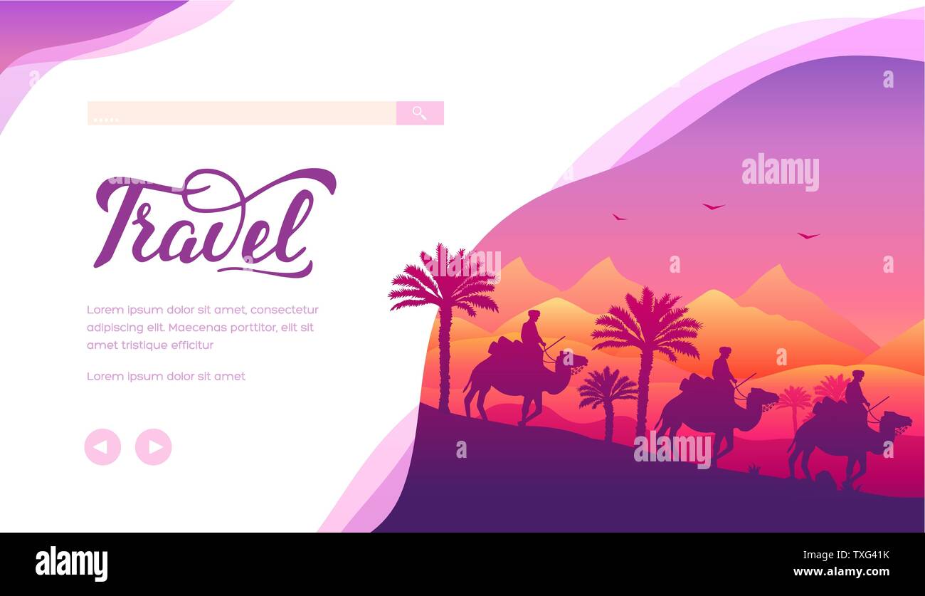 Camel walk tour vector landing page template. Travel agency website ...